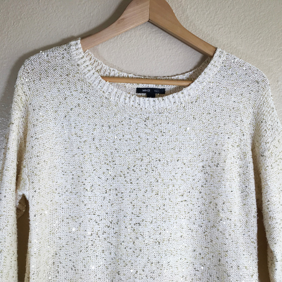 Mango | Sweaters | Mng Sweater Whitecream With Gold Sequins | Poshmark